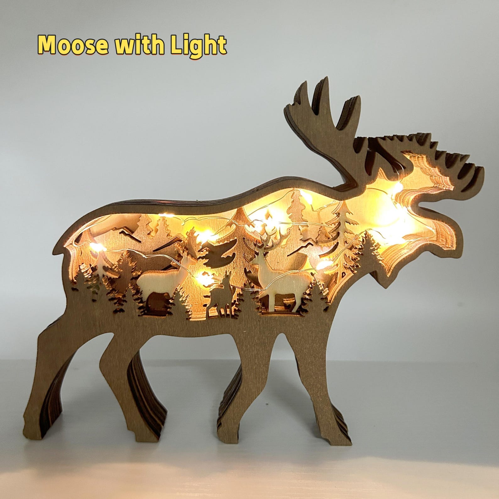 Custom 3D Carved Wooden Moose Decor With Lights,wooden Moose,wooden ...