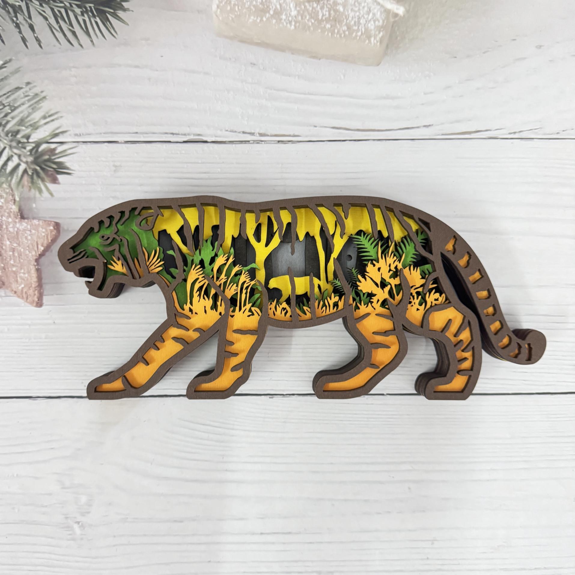 Custom Wooden Handcarved 3D Tiger With LED Lights,wooden Tiger Desk ...