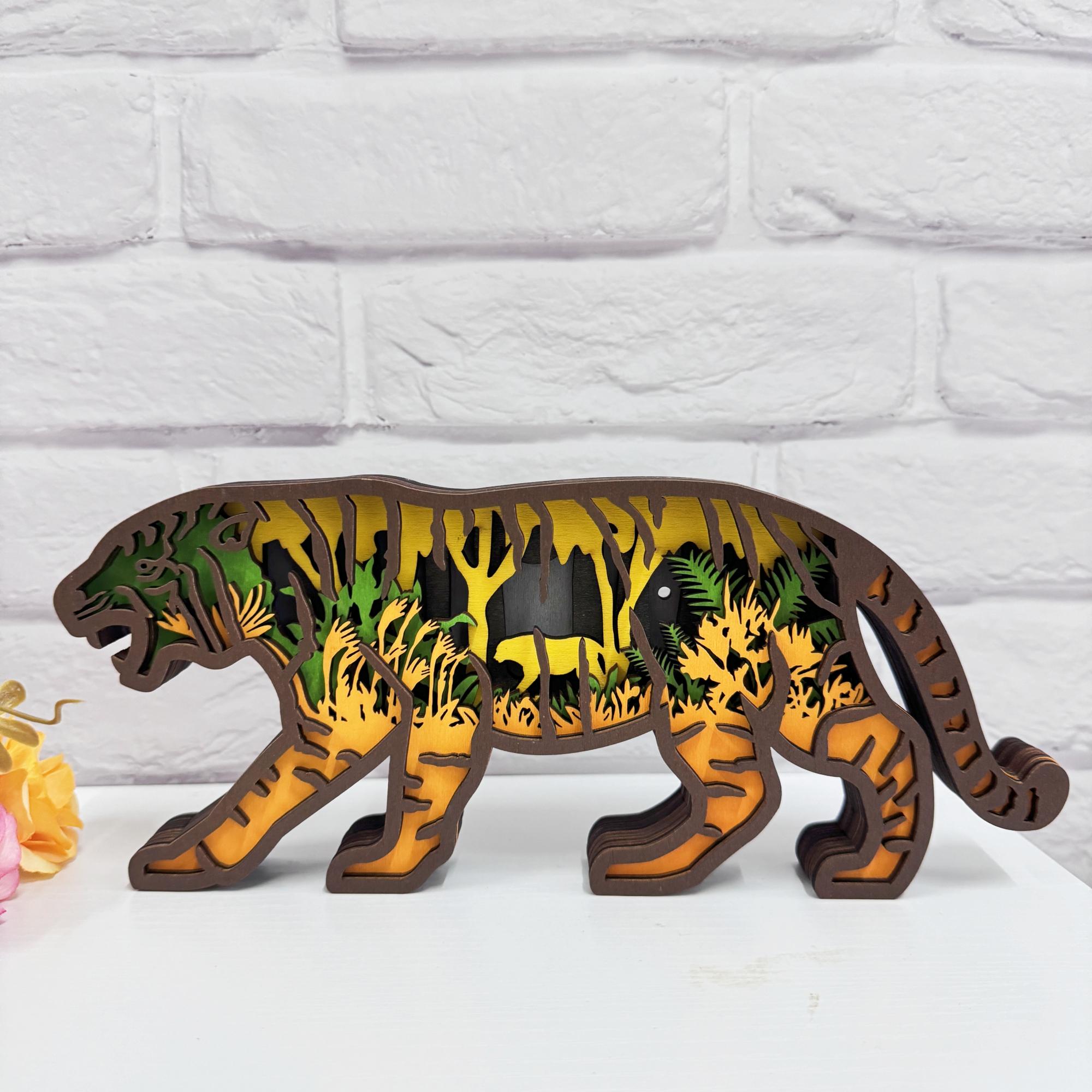Custom Wooden Handcarved 3D Tiger With LED Lights,wooden Tiger Desk ...