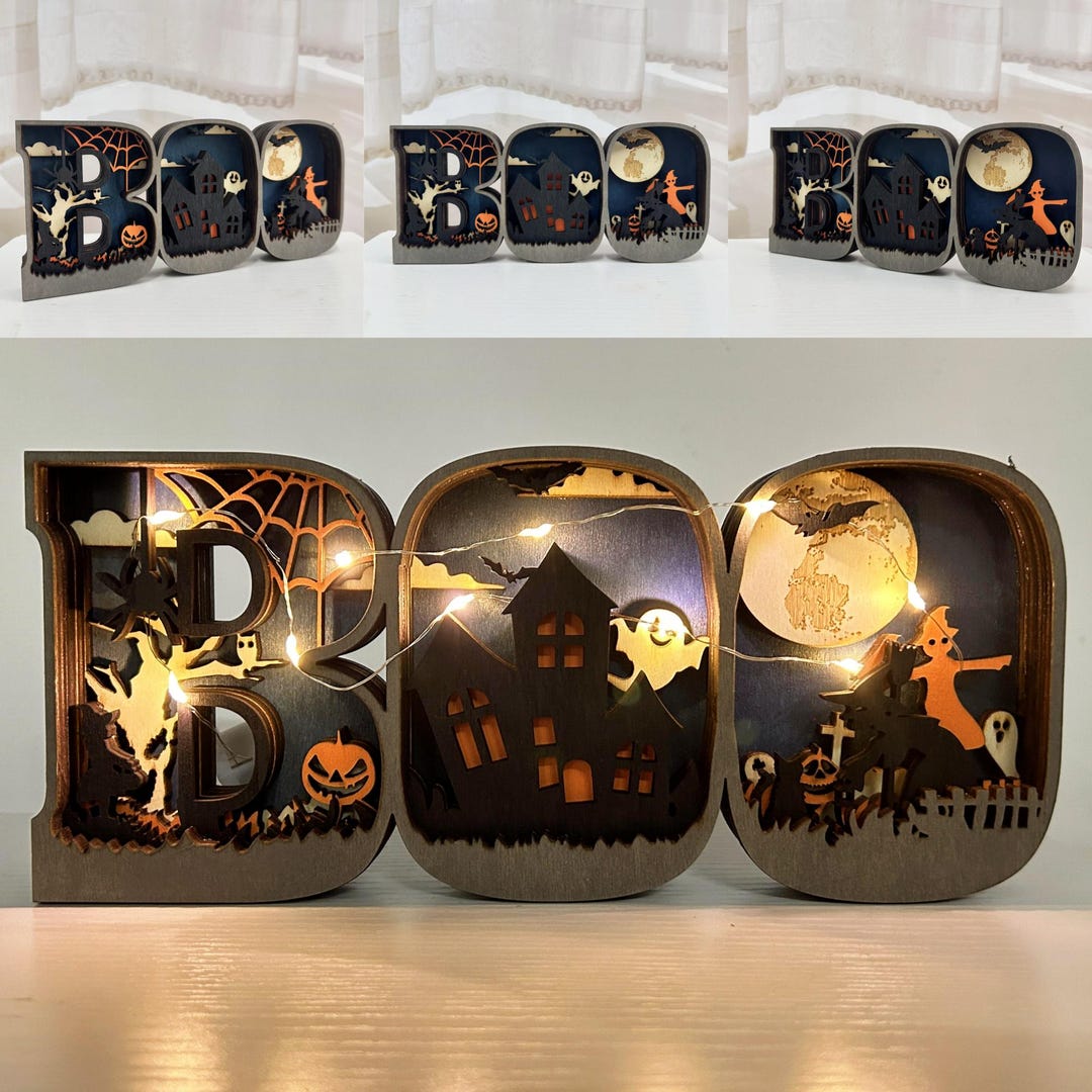 3D Carved Wooden BOO Letter Ornaments,wooden BOO Sign Lamp,home Table ...