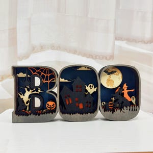 3D Carved Wooden BOO Letter Ornaments,wooden BOO Sign Lamp,home Table ...