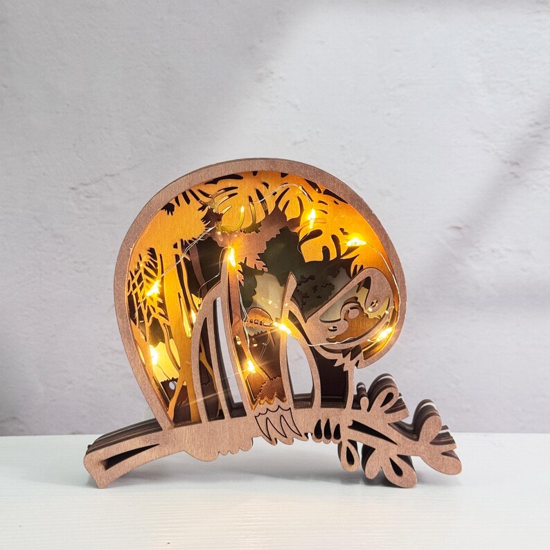 Custom Wooden 3D Sloth Animal Lights,hand-carved Wooden Animals ...