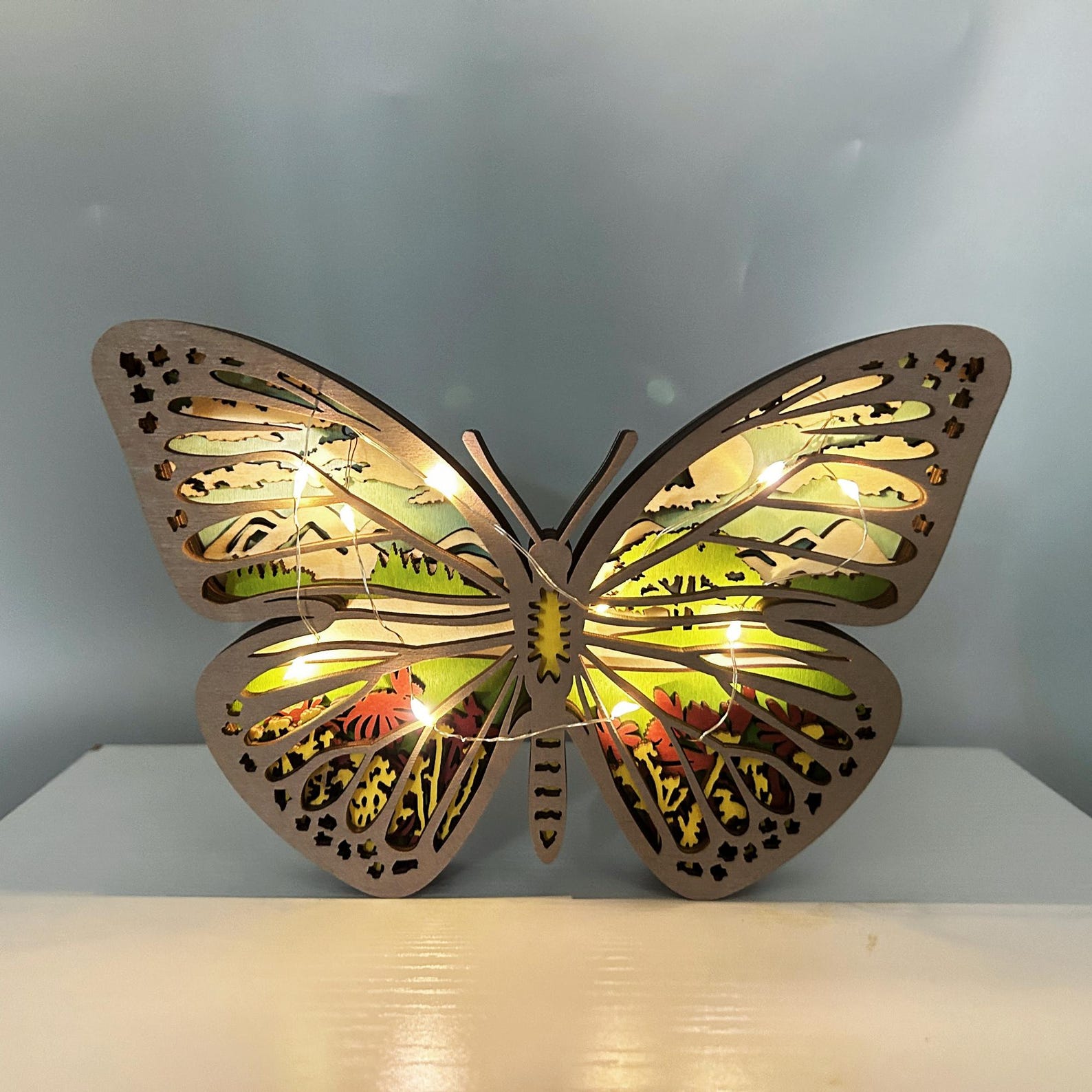3D Hand-carved Wooden Butterfly Desk Ornament With Light-wooden ...