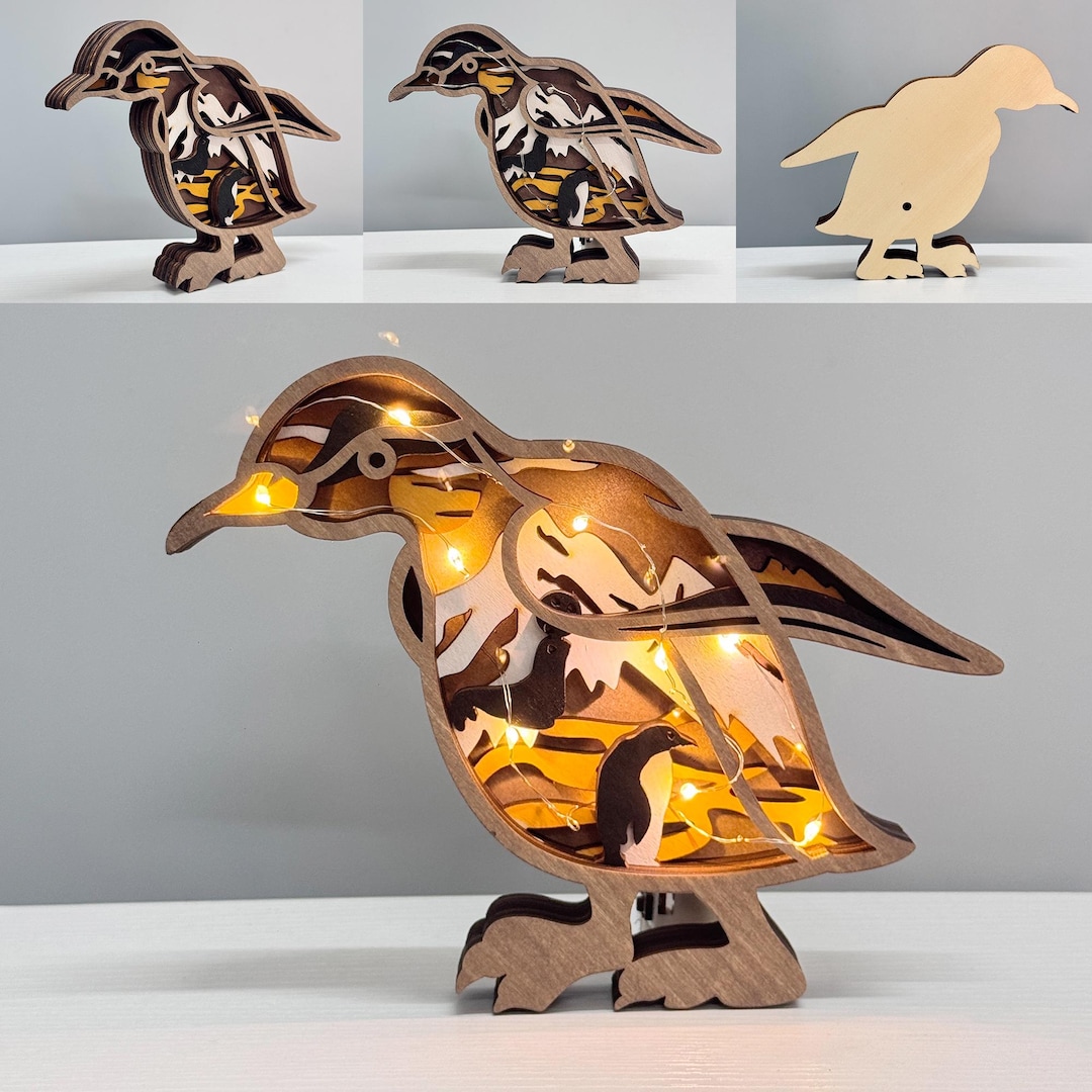 Custom 3D Hand-carved Wooden Penguin Desk Ornament With Lights,wooden ...