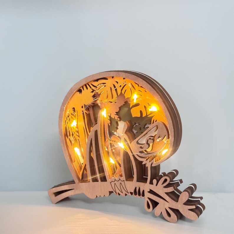 Custom Wooden 3D Sloth Animal Lights,hand-carved Wooden Animals ...
