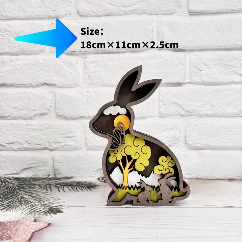 Custom 3D Hand-carved Wooden Rabbit Desk Decor With Lights,wooden ...