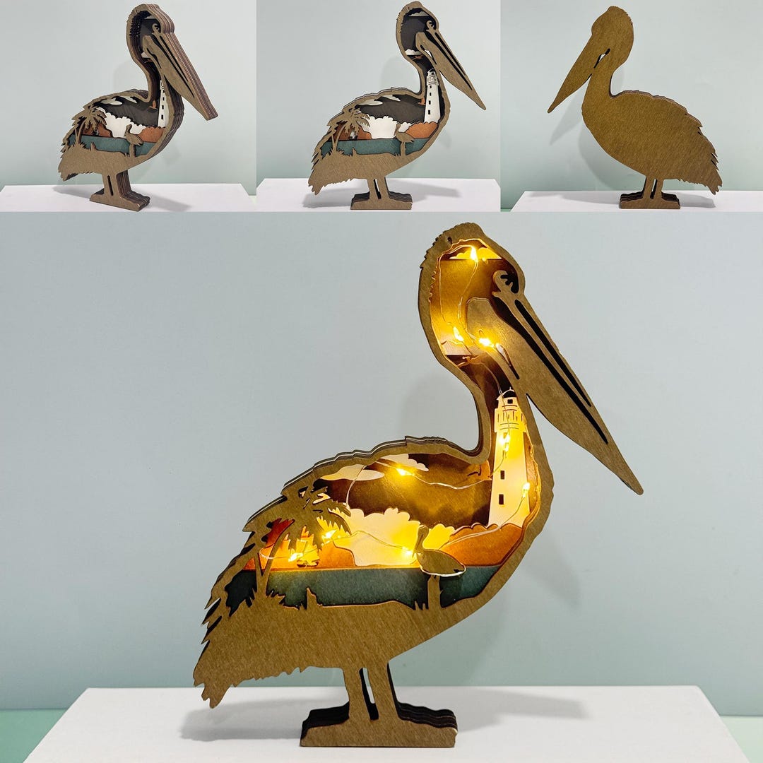 Wooden Handcarved 3D Pelican With LED Lights,wooden Pelican Desk ...