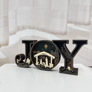 3D Carved Wooden JOY Letter Ornaments,wooden JOY Sign Lamp, JOY Desk ...