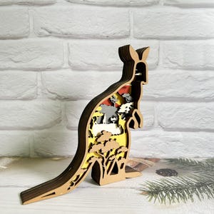 3D Wooden Kangaroo Desk Decor With Lights,wooden Wild Animal Craft ...