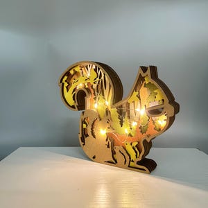 Custom Wooden 3D Squirrel With LED Lights,hand-carved Animal Lights ...