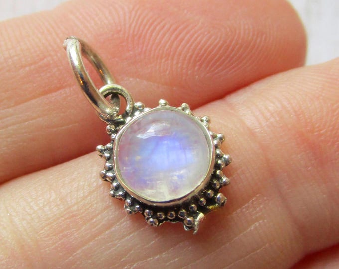 Fiery Rainbow Moonstone Sterling Silver Charm, Round Flower Gemstone ...