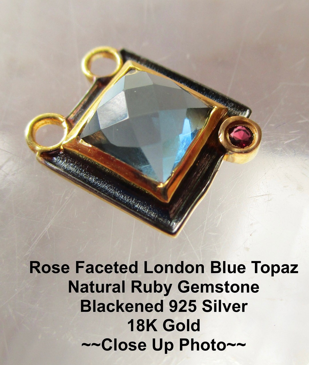 Multi Gemstone Ruby London Blue Topaz Pendant, Two Tone 18K Gold 925 ...