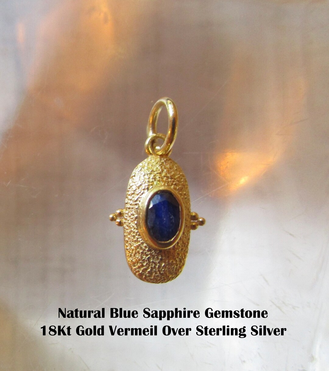 Natural Blue Sapphire Byzantine Style Charm Pendant, 18KT Gold Vermeil ...
