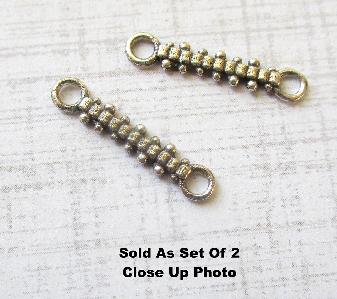 Set of 2 Silver Dotted Spacer Connector, Artisan Textured Link ...