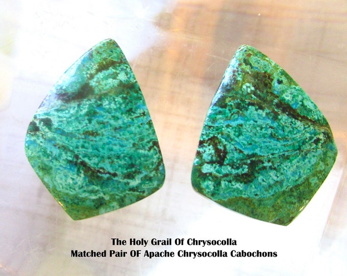 Rare Apache Chrysocolla Matched Pair Cabochons, Green Turquoise Blue ...