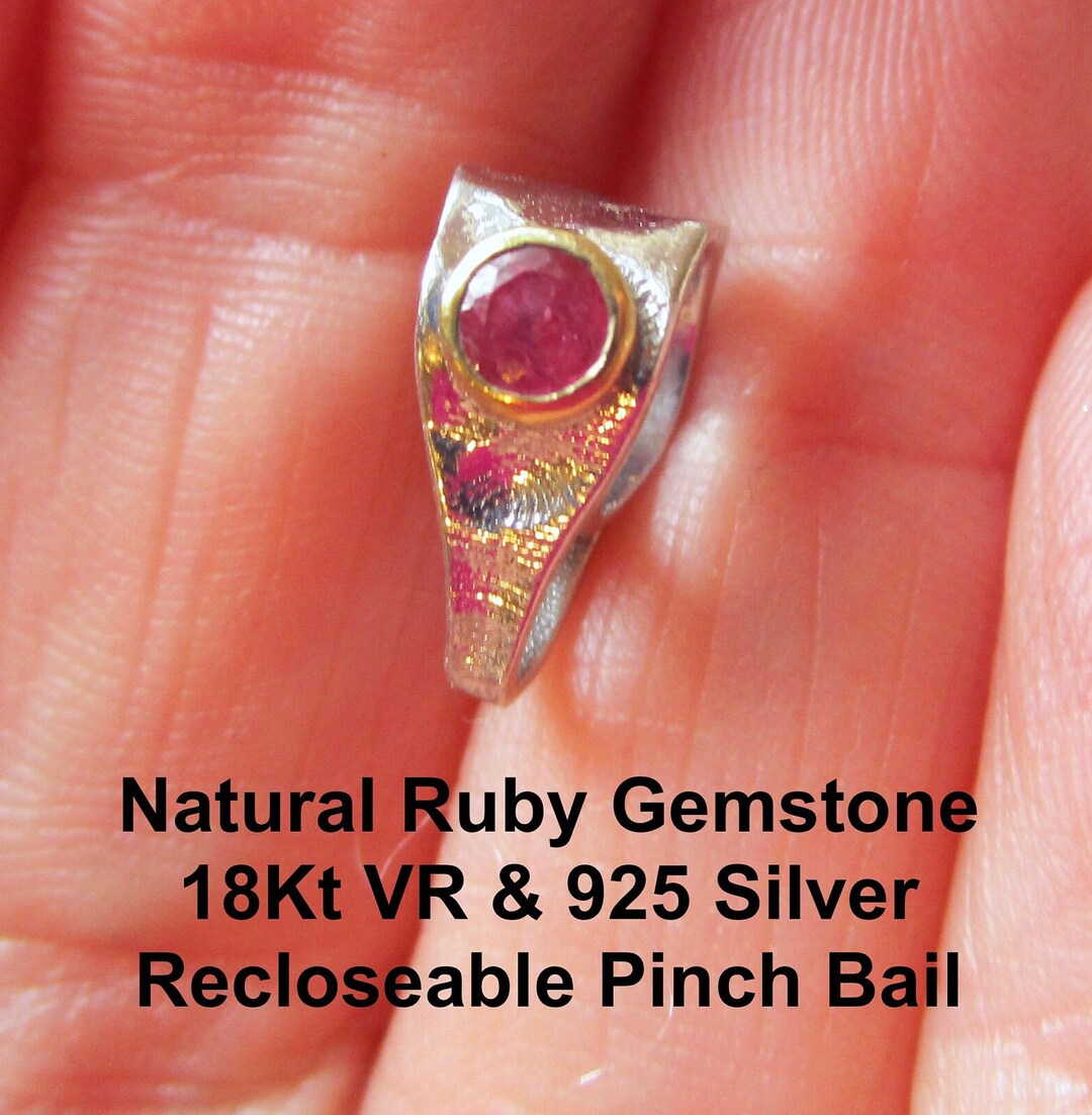 Sterling Silver 18k Gold Pinch Bail, Natural Ruby Gemstone, Large Hole ...