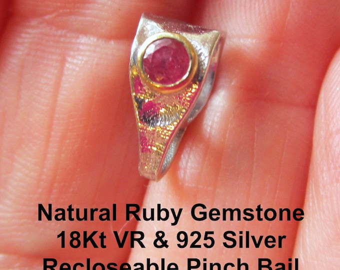 Sterling Silver 18k Gold Pinch Bail, Natural Ruby Gemstone, Large Hole ...