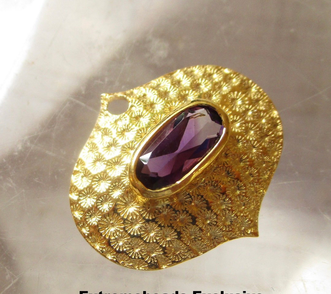 Natural Amethyst Arabesque Pendant, Sterling Silver 18k Gold, February ...