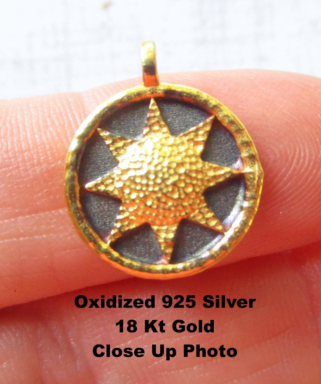 Two-tone Sun Star Charm: 18K Gold & Oxidized Sterling Silver Pendant ...