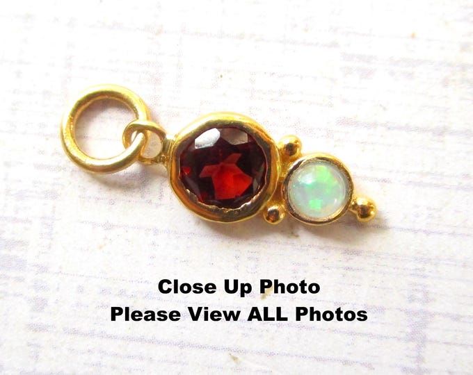 Garnet Ethiopian Opal Charm, 18K Gold 925 Silver, Tiny Multi Gemstone ...