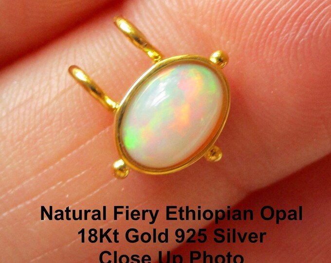 Natural Fiery Ethiopian Opal Gemstone Pendant, 18kt Gold Vermeil ...