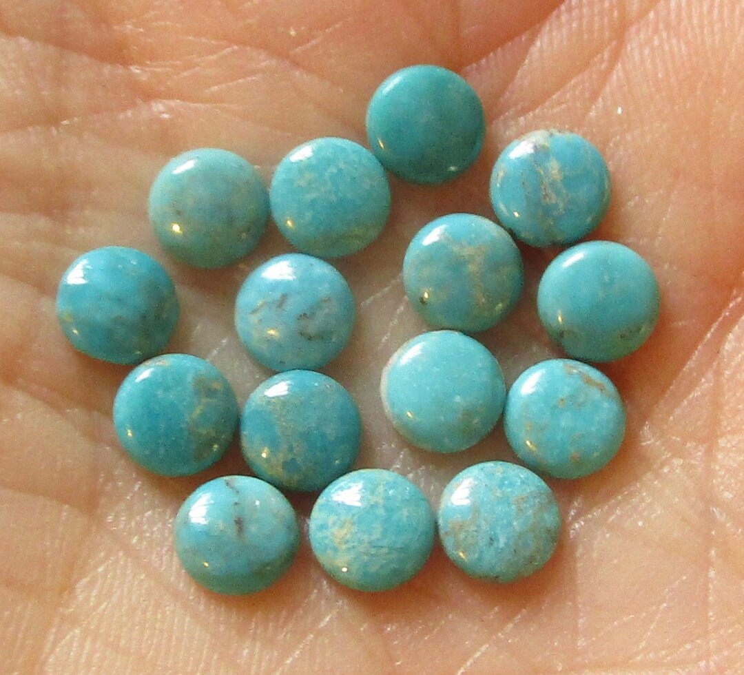 5mm Round Natural Kingman Turquoise Cabochon,1 Gemstone, Flat Back ...