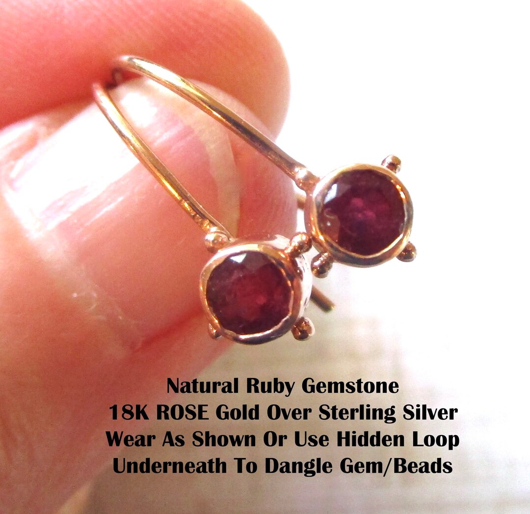 Natural Ruby Gemstone 18K Rose Gold Ear Wire Earring Finding, 18K Gold ...