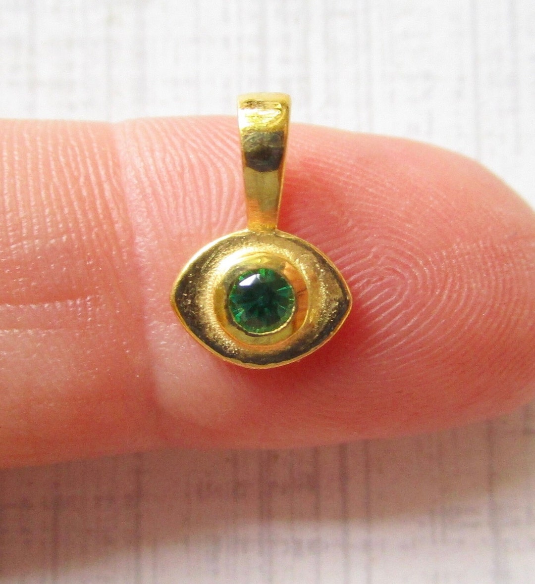 Evil Eye Emerald Gemstone Charm, 18k Gold Sterling Silver, Tiny ...