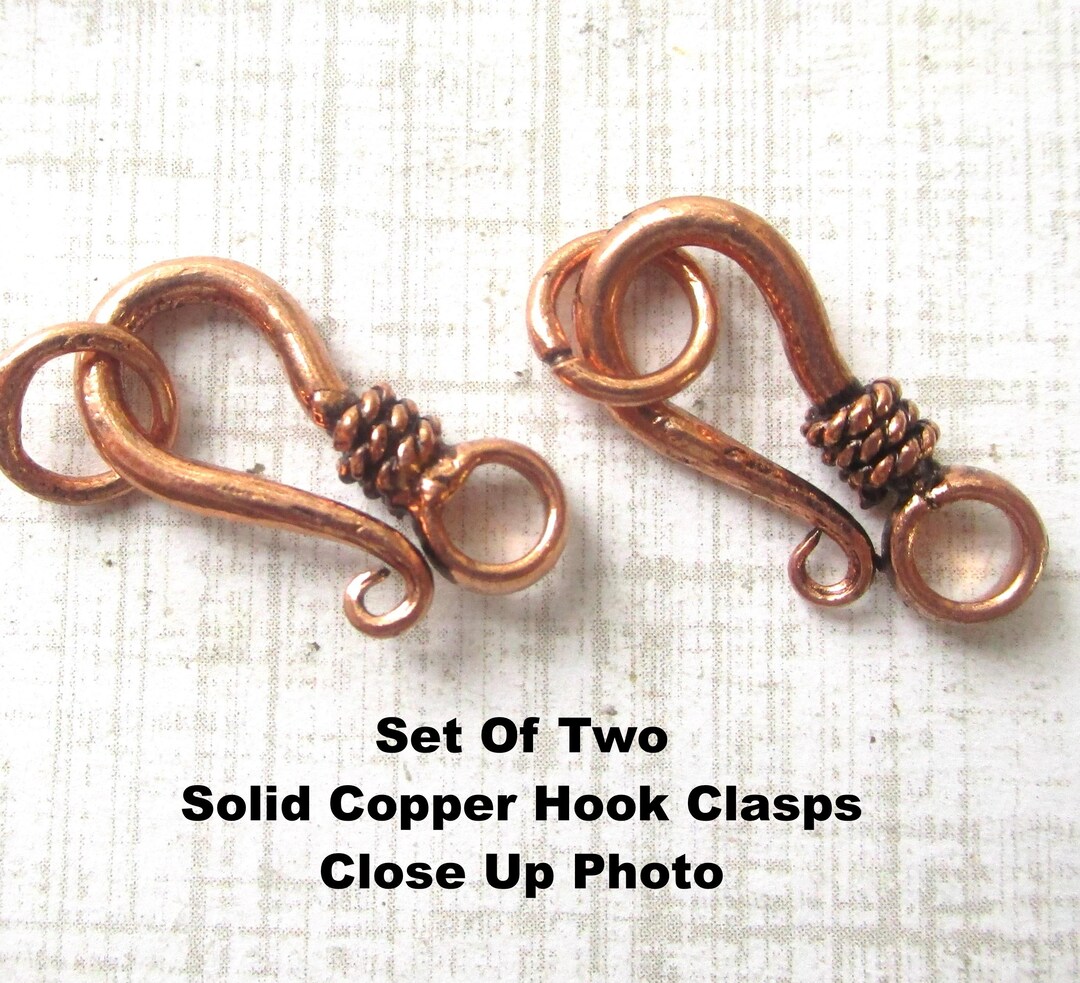 Set of 2 Solid Copper Hook Clasp Closure, Bali Jewelry Finding ...