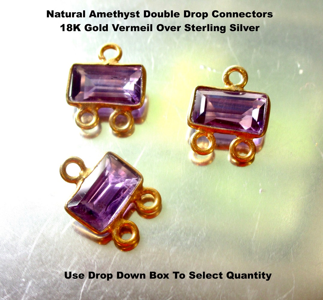 Natural Amethyst Double Drop Loop Spacer Link Connector, 18k Gold ...