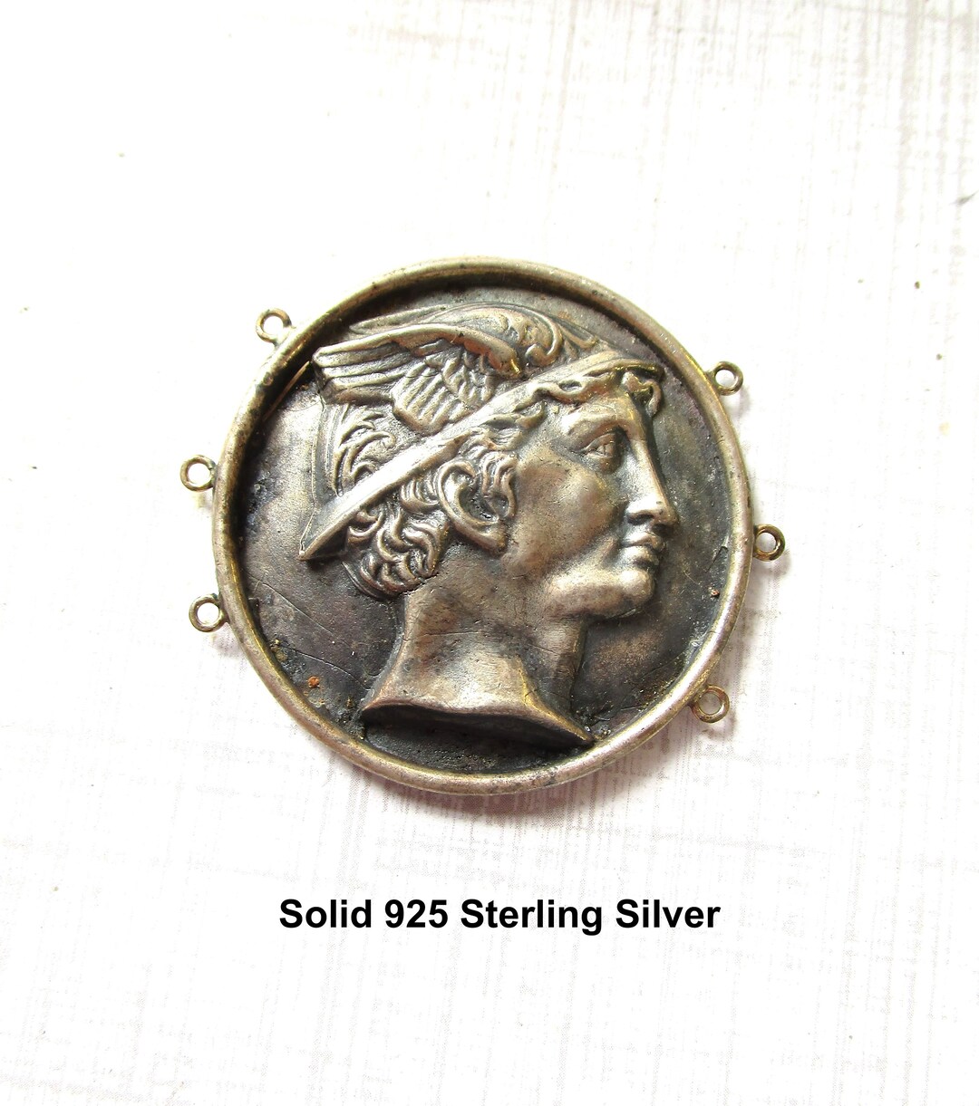 Large Sterling Silver Greek God Mercury Medallion Pendant, Artisan ...