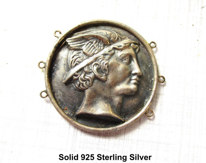 Large Sterling Silver Greek God Mercury Medallion Pendant, Artisan ...