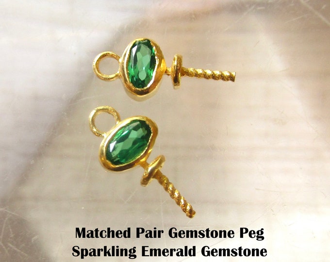 Matched Pair Gold Bead Cap With Peg Post, Natural Emerald Gemstone ...