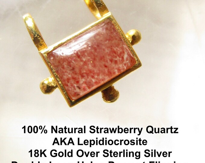Rare Natural Pink Strawberry Quartz Gemstone Charm, 18k Gold Vermeil ...