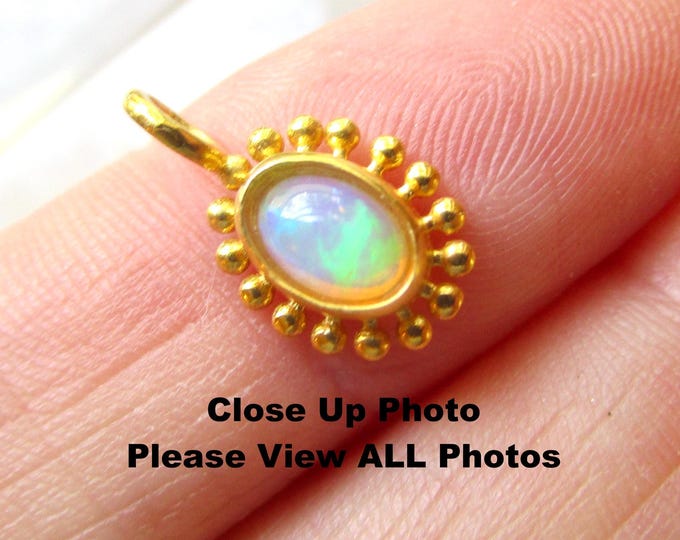 18K Gold Sterling Silver Opal Charm Pendant: October Birthstone - Etsy
