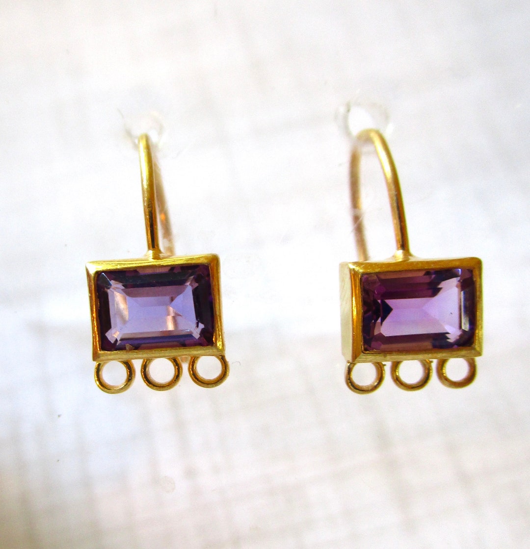 AAA Natural Amethyst Gemstone 18K Gold Vermeil Earring Ear Wire Pair ...