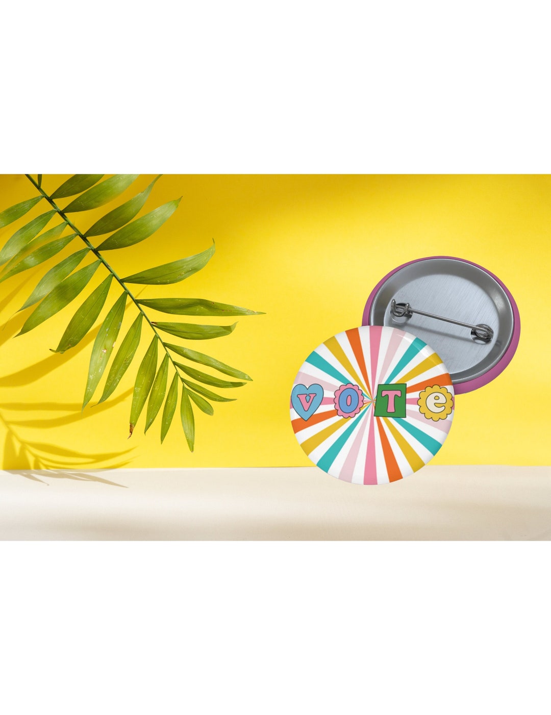 Voting Custom Pin Button Retro Sunburst Design Vibrant Retro Look ...