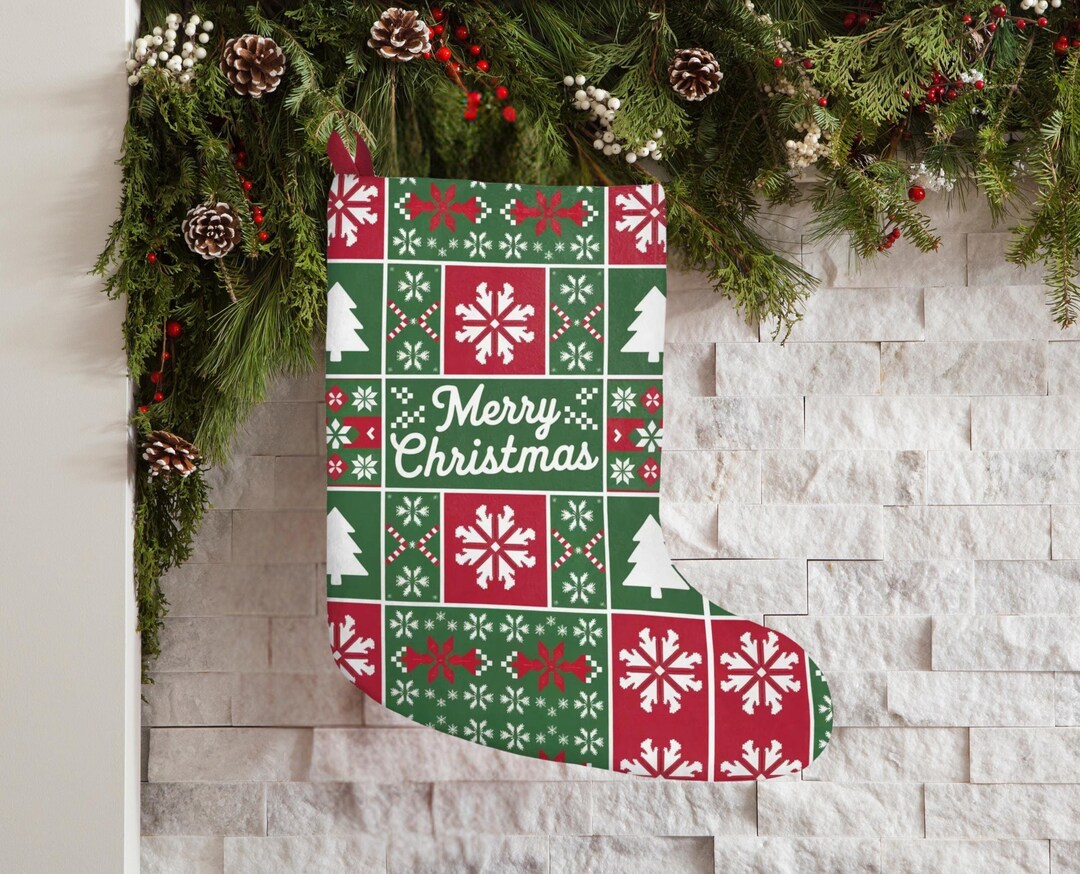 Retro Snowflake Knit Pattern Stocking, Merry Christmas Stocking, Ugly ...