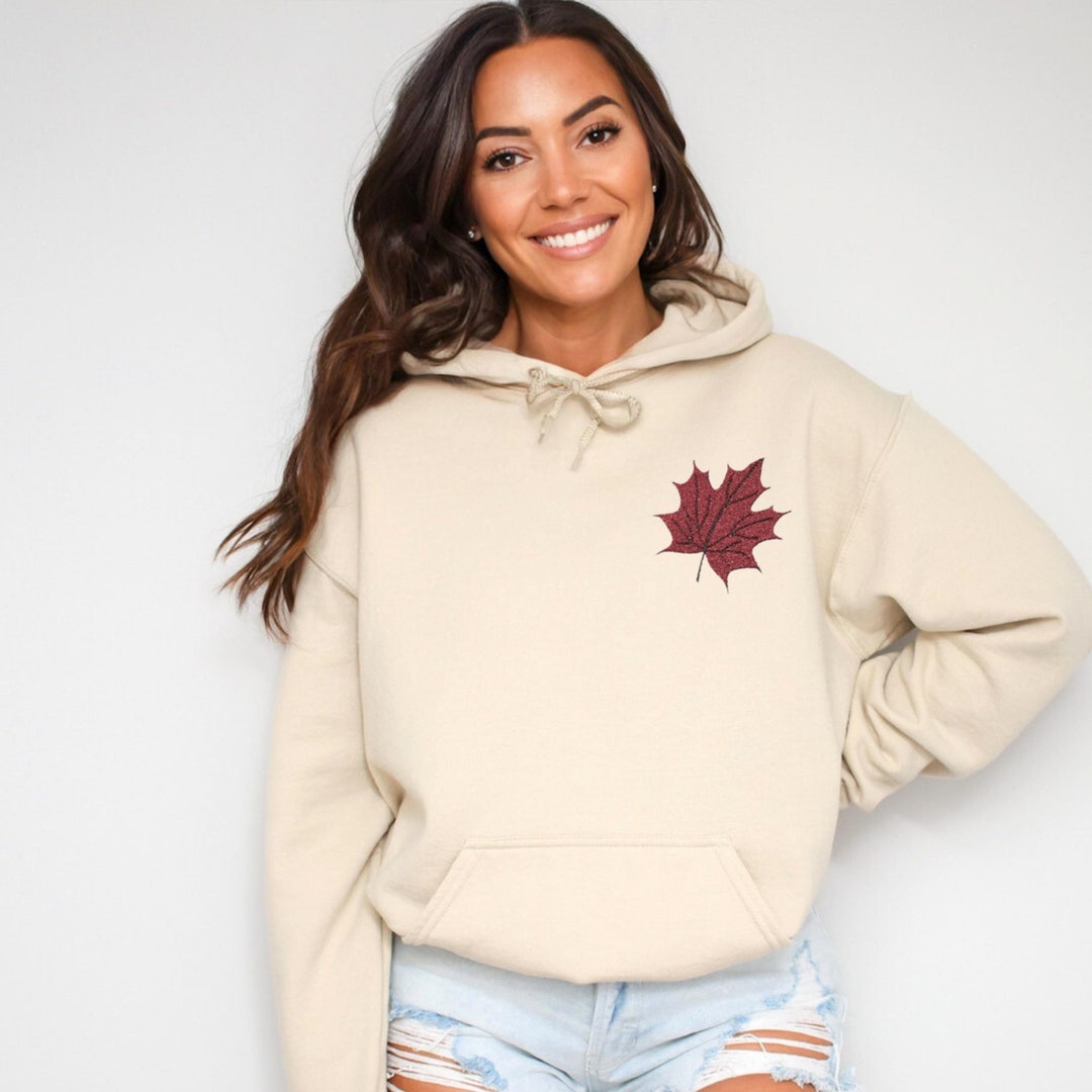 Embroidered Maple Leaf Hoodie: Unisex Autumn Sweater - Etsy