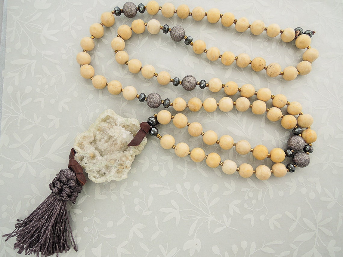 Sparkly White Geode Tasssel Pendant Necklace Riverstone - Etsy