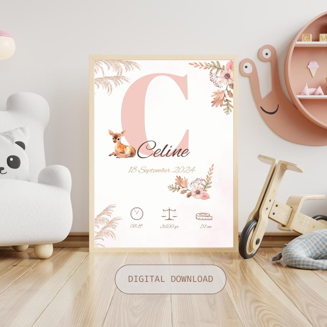 Personalized Baby Birth Stats Print, Custom Name Nursery Wall Art ...