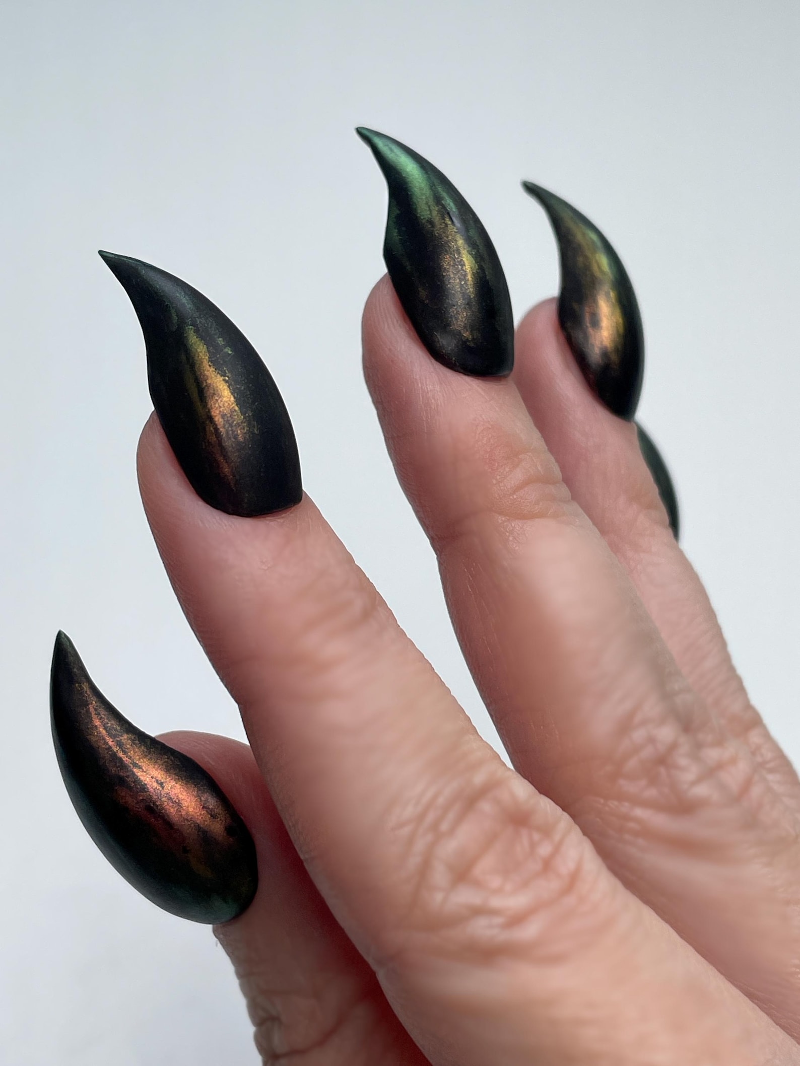 Black Iridescent Claw Nails – Gothic Witch Press on Talon Nails for ...