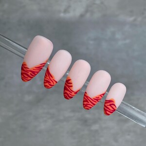 Tiger Stripes French Tips Press on Nails, Nail Art, Reusable Nails ...