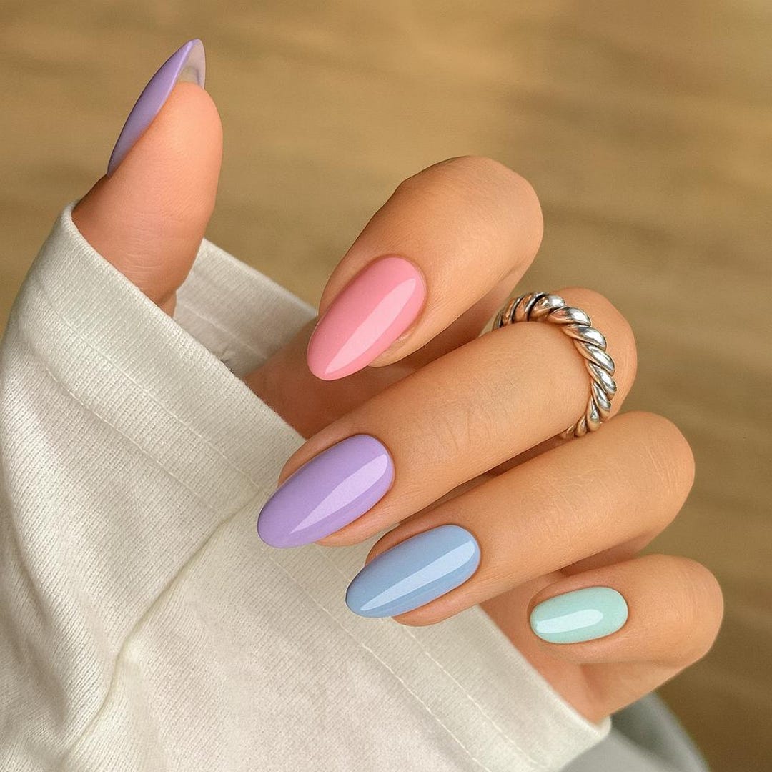 Pastel Nails Solid Color, Gel Press on Nails, Fake Reusable Nails ...