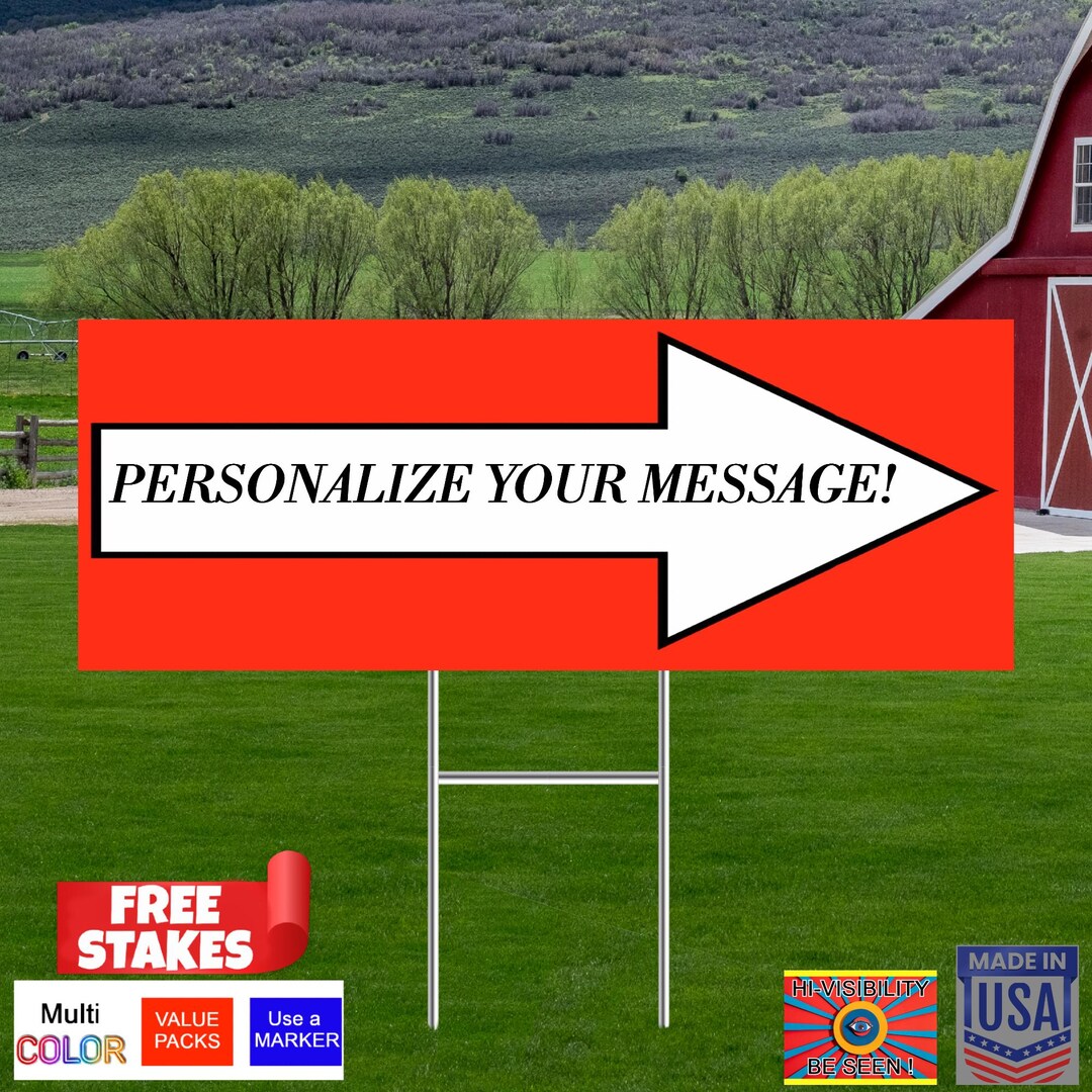 Red Directional Arrow - 10 Pack 16x6" CUSTOMIZE TEXT - Yard Sign With ...