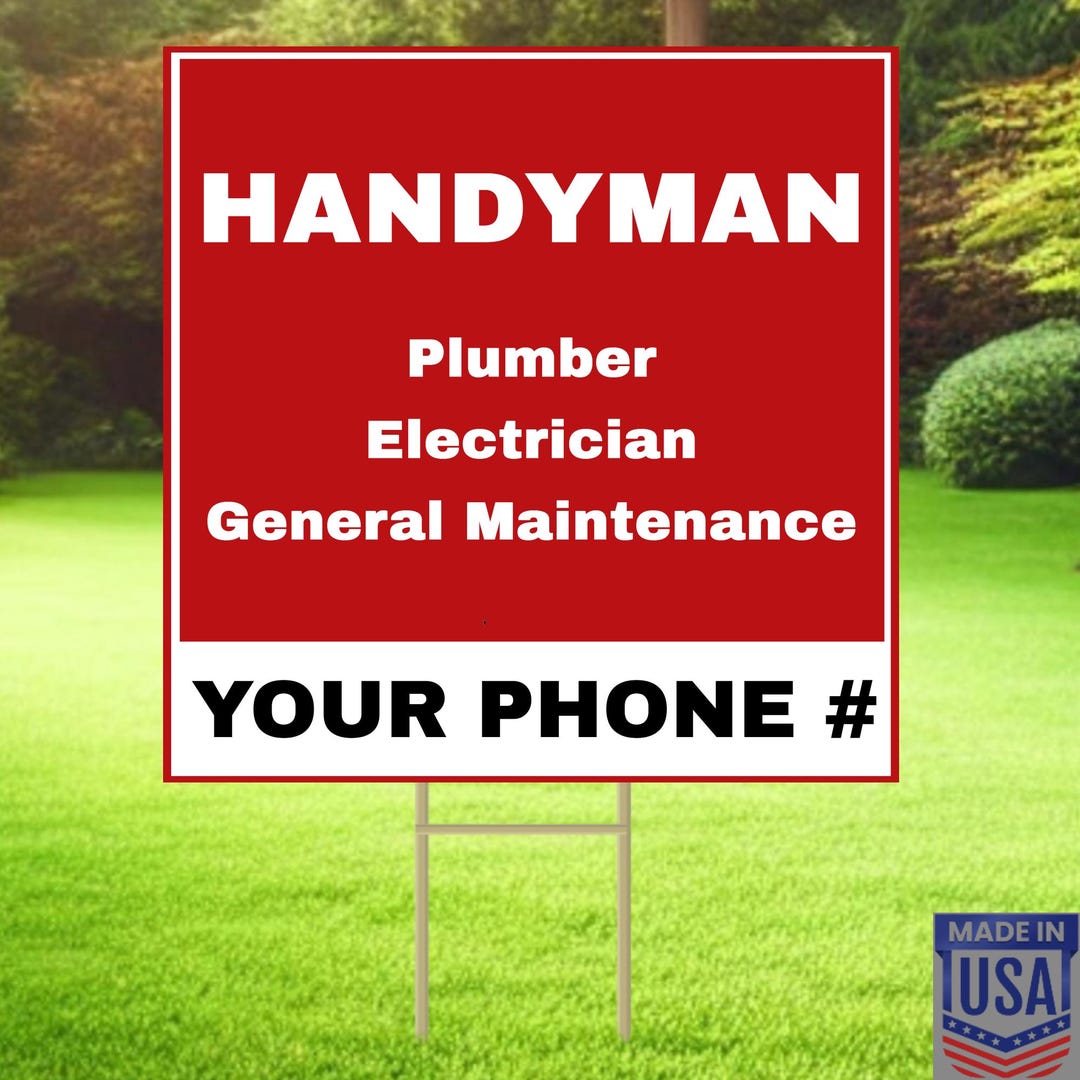 Handyman - Yard Signs - 10 Pack Custom Personalize PHONE or EMAIL High ...