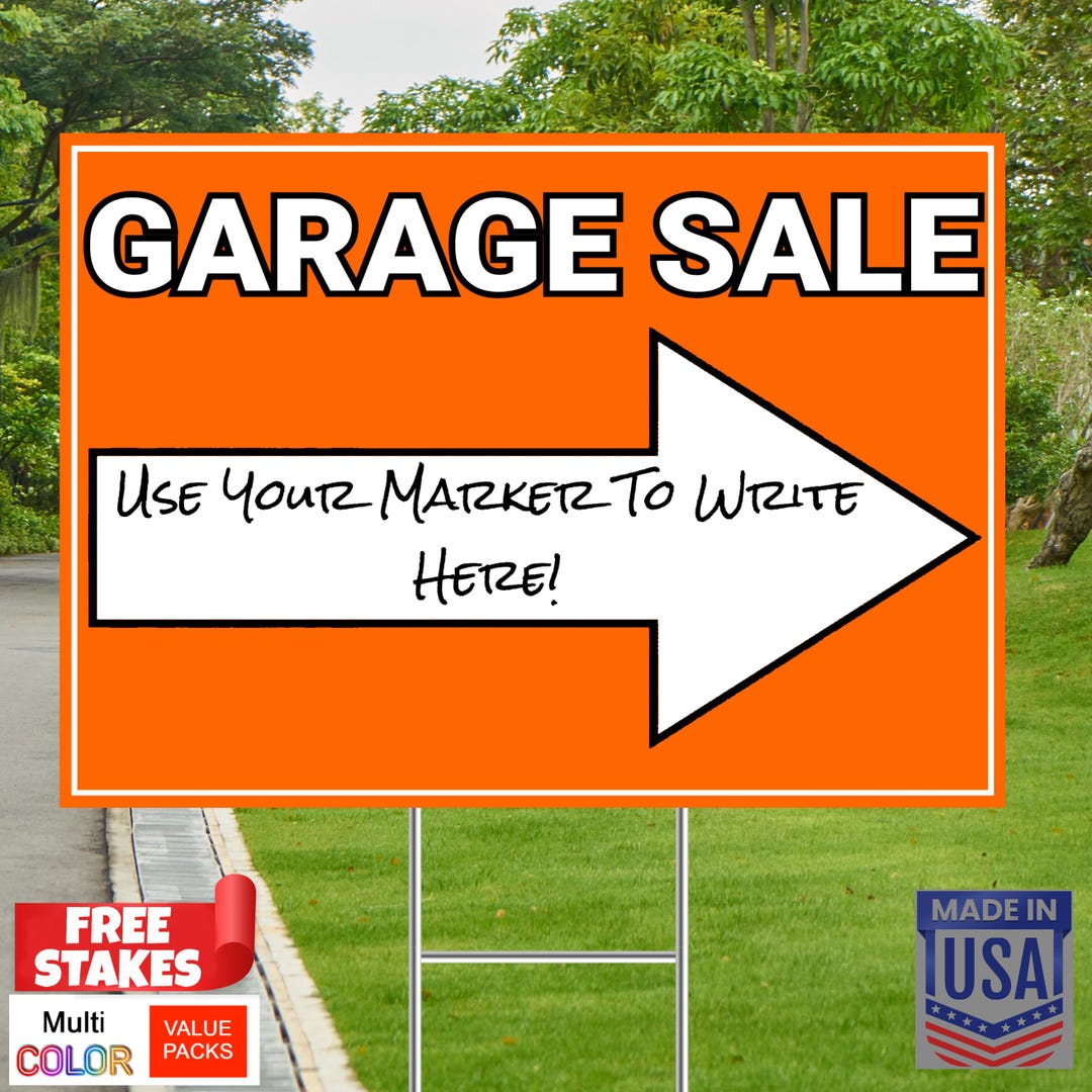 GARAGE SALE - Bright Orange W/ Arrow - 2 Pack 16x12" Yard Sign Set ...
