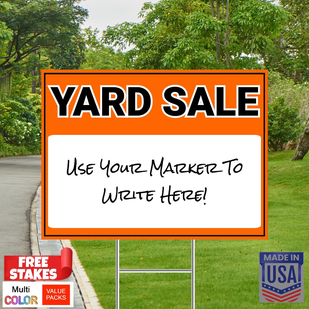 YARD SALE - Bright Orange - 2 Pack 16x12" Yard Sign Set - Free Stakes ...
