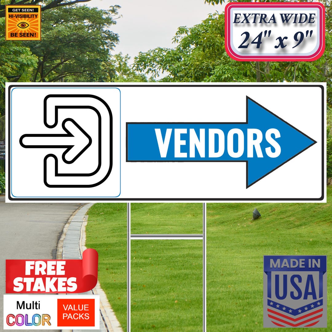 VENDOR ACCESS Area Arrow Yard Signs 4-pack W/ Free Stakes – Super Wide ...
