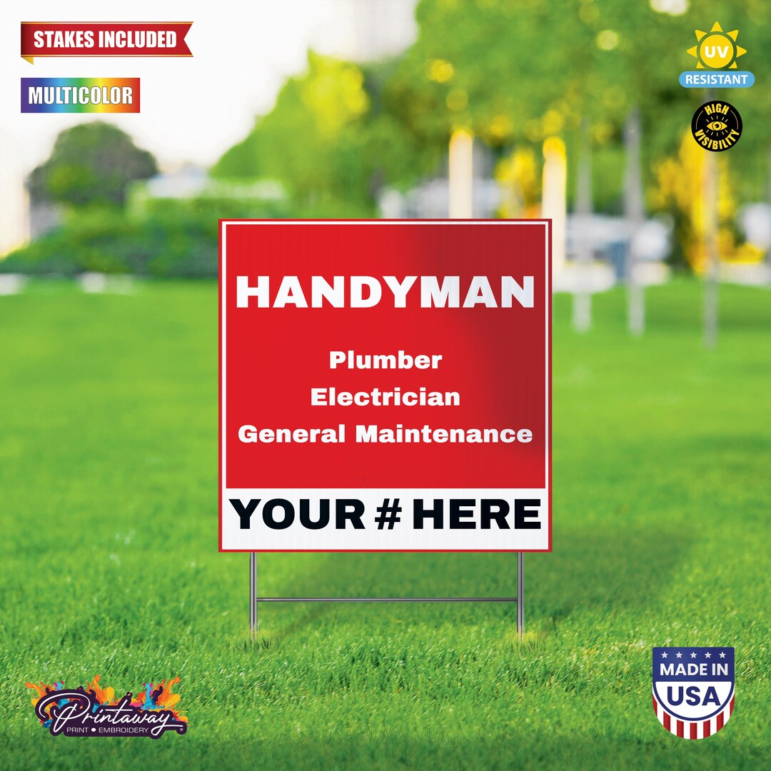 Handyman - Yard Signs - 10 Pack Custom Personalize PHONE or EMAIL High ...